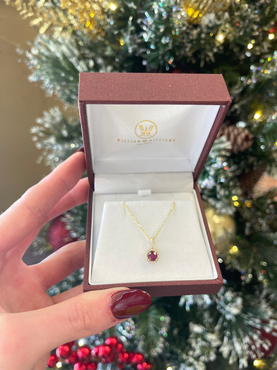 14k Yellow Gold Round Ruby and Diamond Halo Pendant – William Williams ...